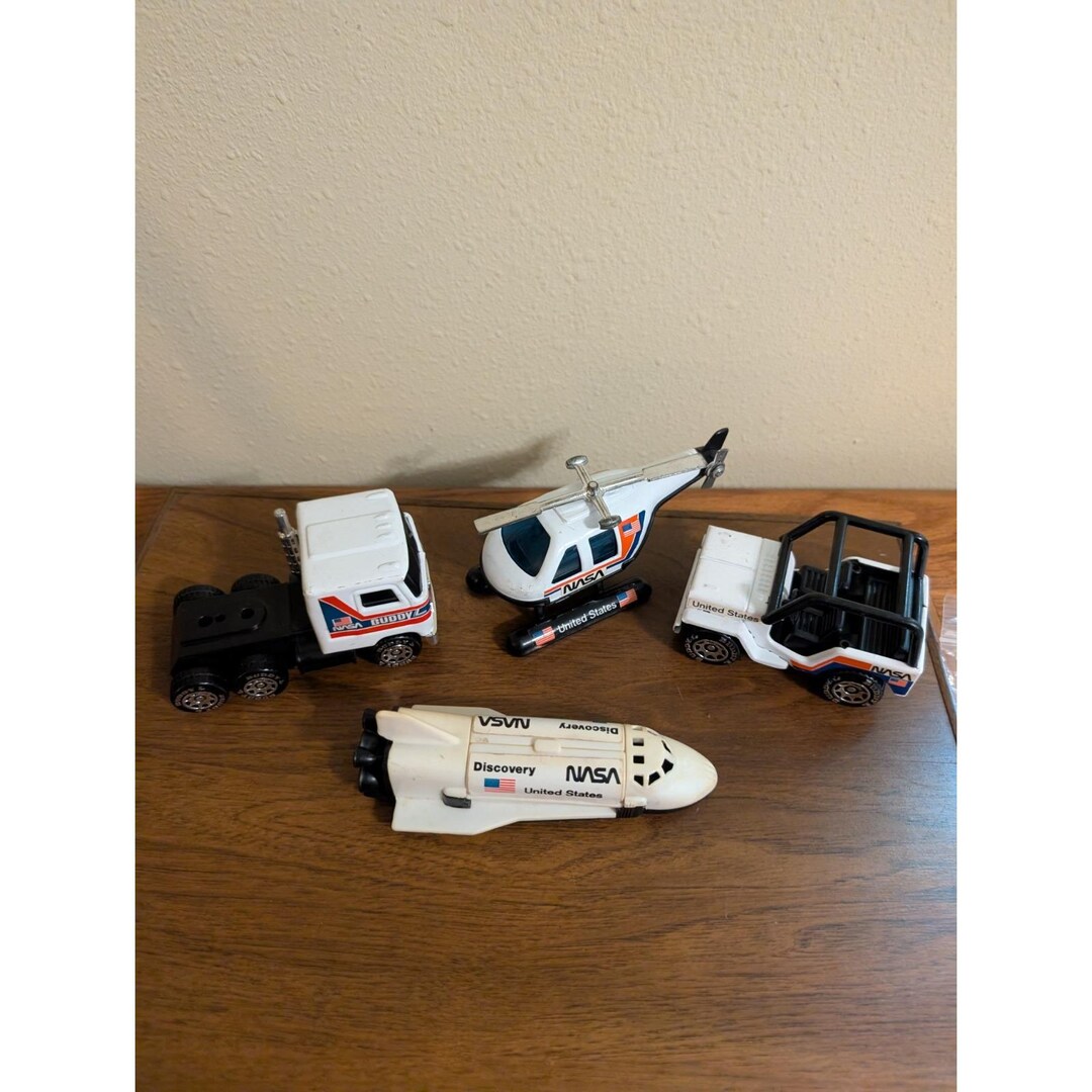 Vtg Buddy L NASA Space Shuttle Semi Jeep Helicopter Steel Toy Set Japan ...