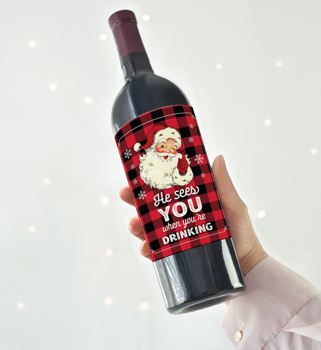 Printable Christmas Wine Label, Funny Vintage Santa Label, Holiday Wine ...