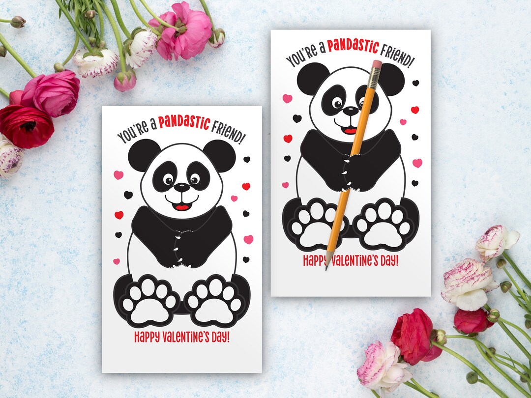 Panda Bear Valentine Card, Pencil Lollipop Hugger Card, Classroom ...