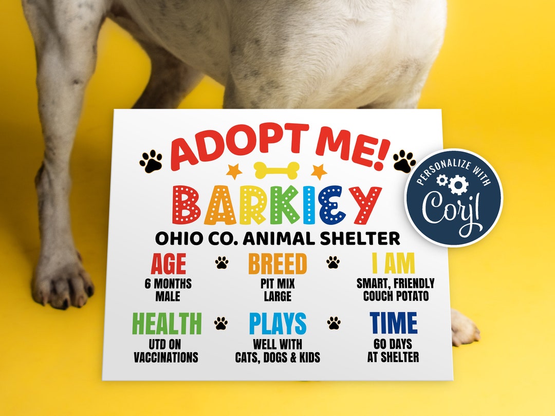 Editable Dog Adoption Sign Animal Shelter Template (Instant Download ...
