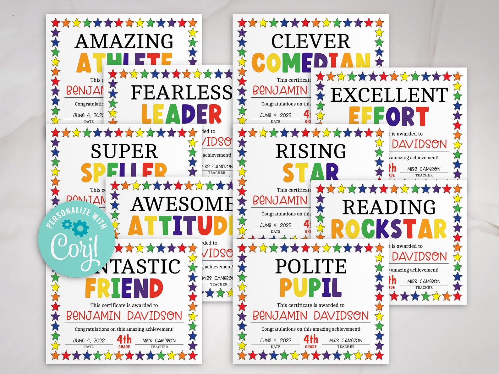 Editable School Awards End of Year Awards Personalized - Etsy