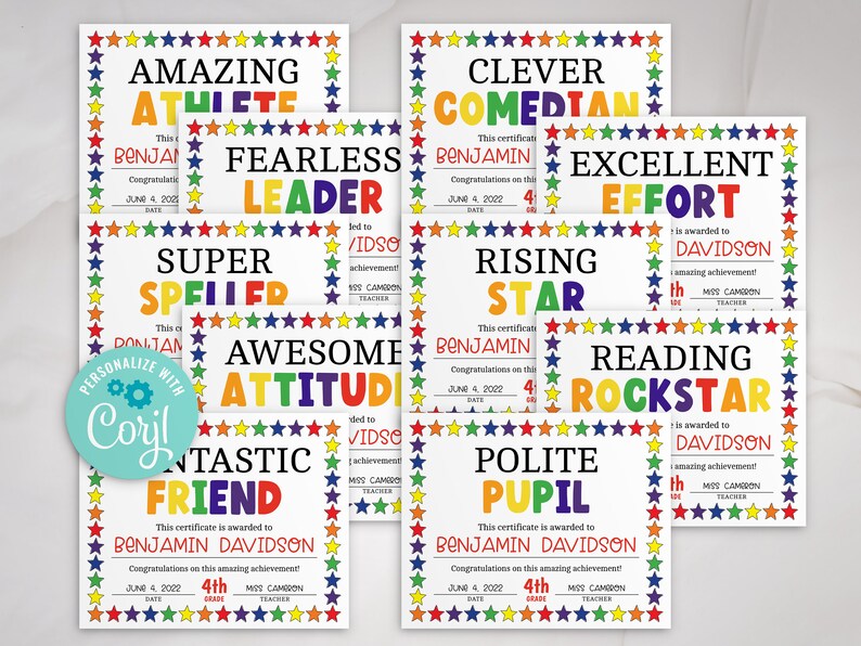 Editable School Awards End of Year Awards Personalized - Etsy