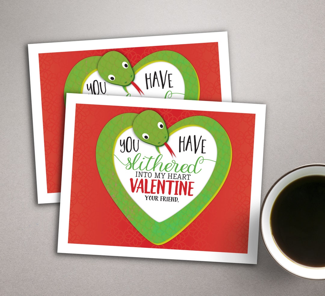 Snake Valentine Card - Reptile School Valentine - Printable Valentine's ...