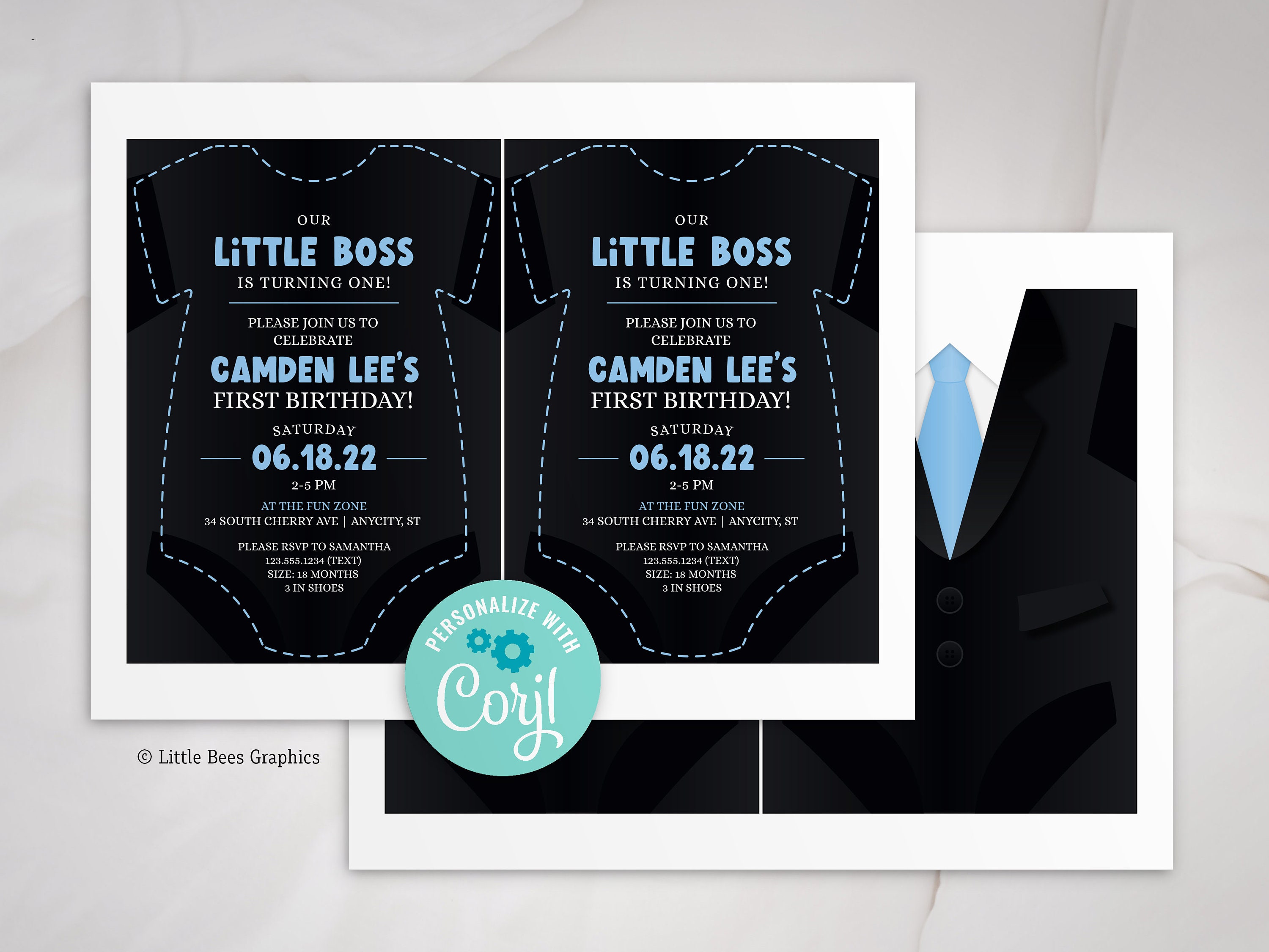 Editable Little Boss Invitation, Tuxedo Baby Shower Invite Template ...