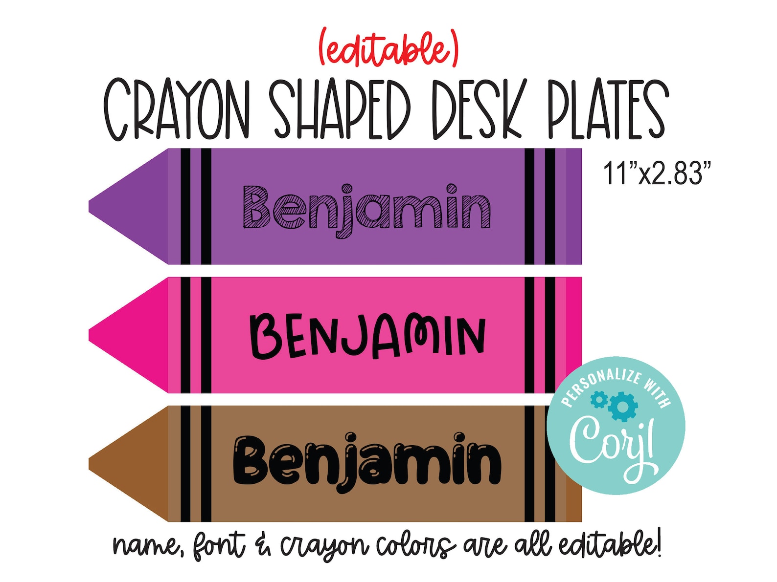 Editable Crayon Desk Plate Template Welcome Back to School - Etsy