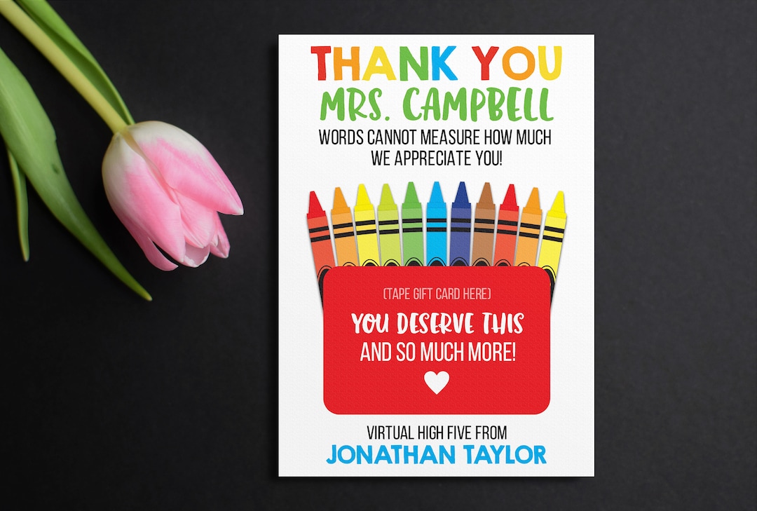 Editable Teacher Appreciation Gift, Thank You Card, Teacher Gift Card ...