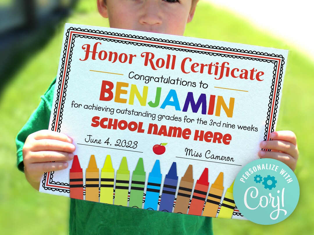 Editable Honor Roll Certificate, Achievement Award Template ...