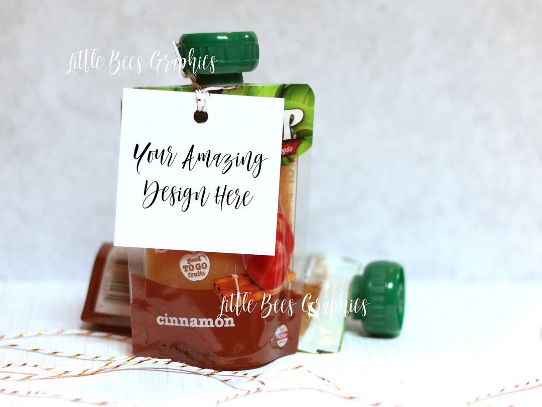 Applesauce Pouch Tag Mockup, Gift Tag Mockup, Party Favor Tag Mockup ...
