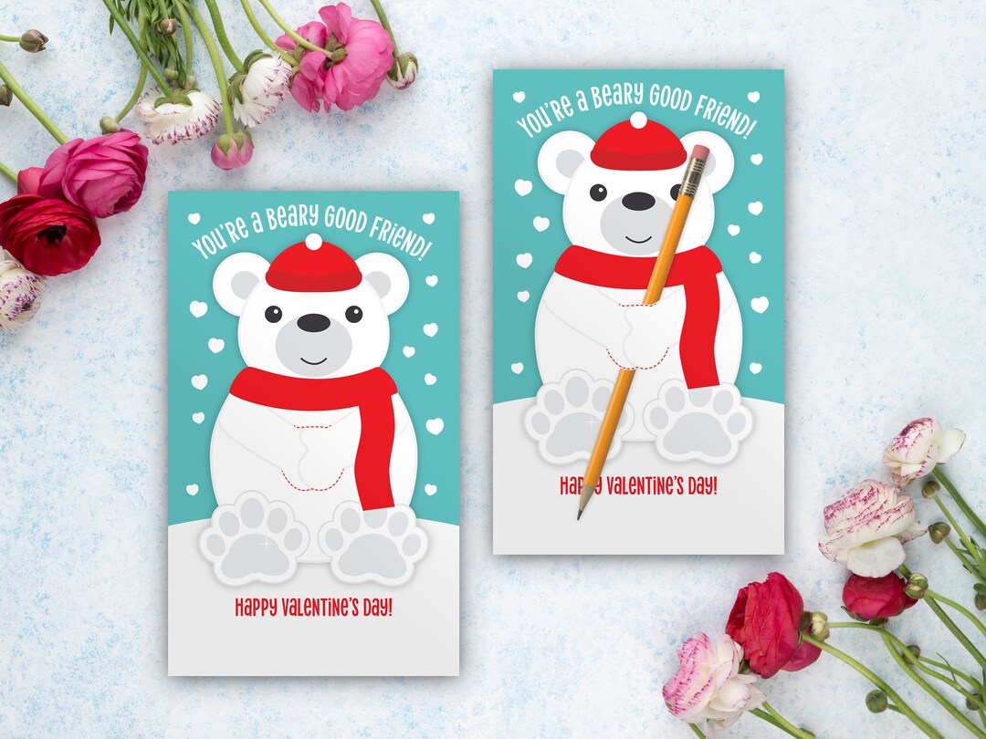 Polar Bear Valentine Card, Pencil Lollipop Hugger Card, Classroom ...