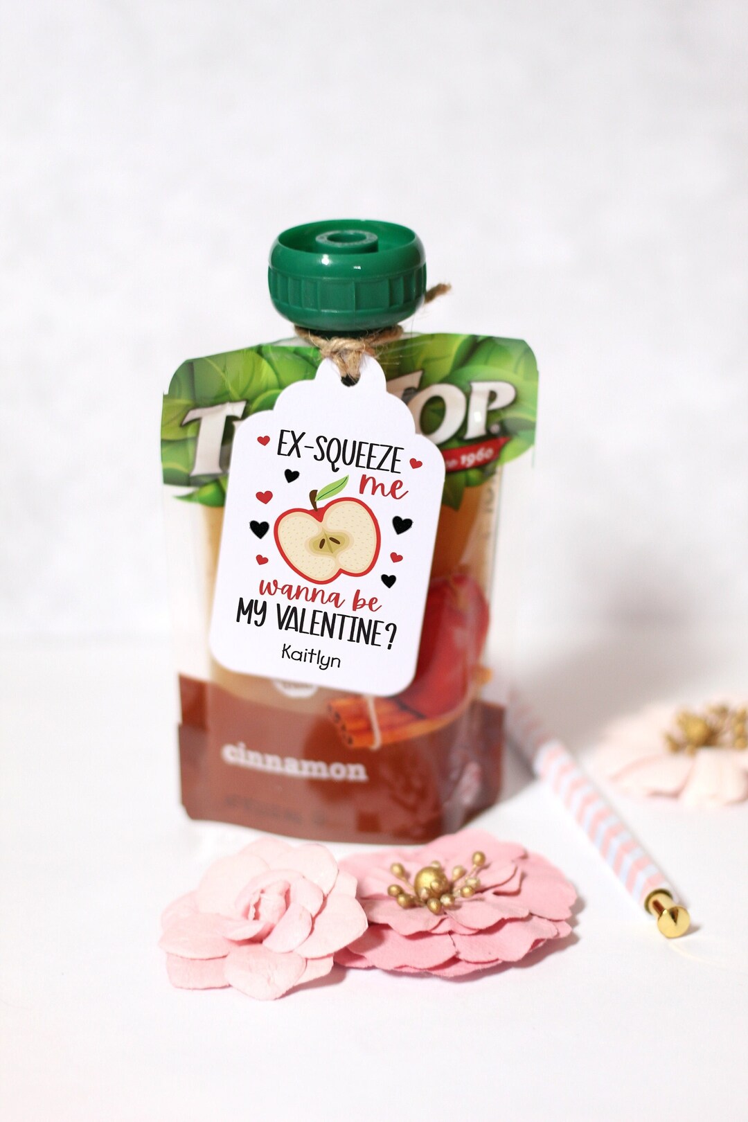 Applesauce Valentine Tag, Squeeze Me, Apple Pouch Tag, Classroom ...