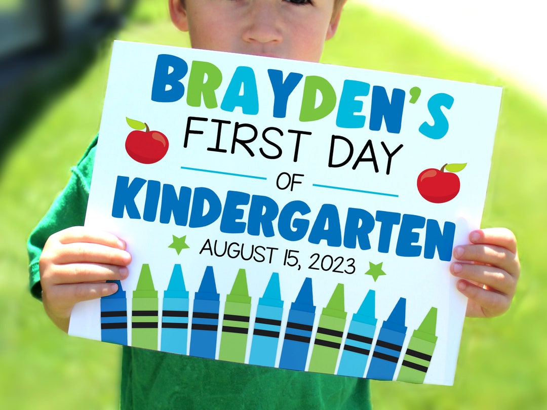 Editable First Day of School Sign, Crayon Printable Sign, Personalized ...