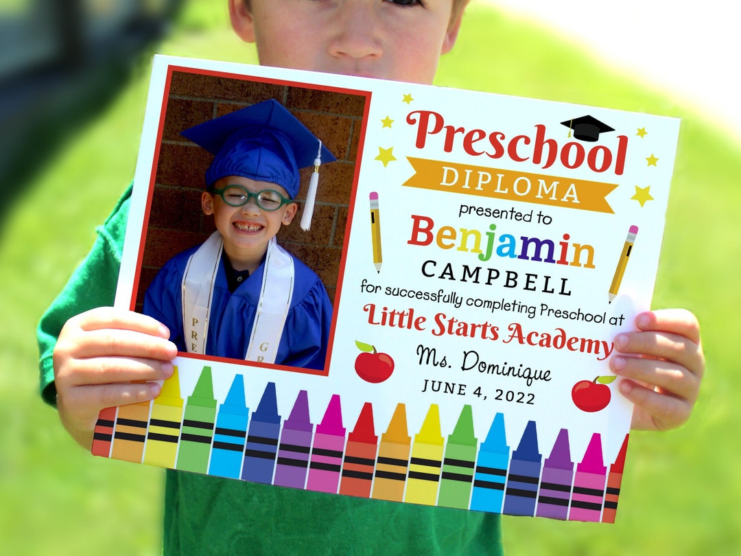 Editable Preschool Diploma With Photo, Graduation Certificate ...