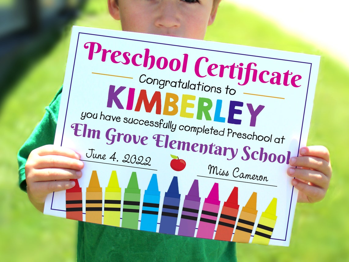 Editable Preschool Certificate Girl Colors Graduation - Etsy