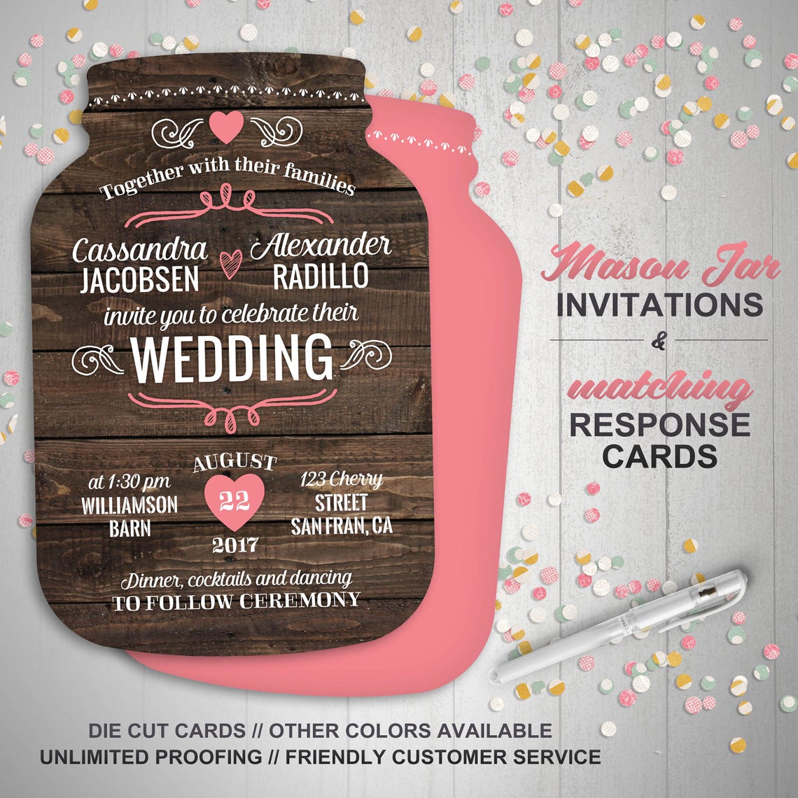 Rustic Wedding Invitations Mason Jar Shaped Invites | Etsy