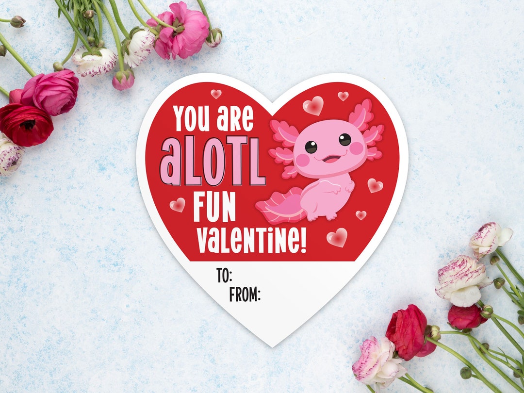 Axolotl Valentine Card, Heart Shaped Card, Amphibian Themed School ...