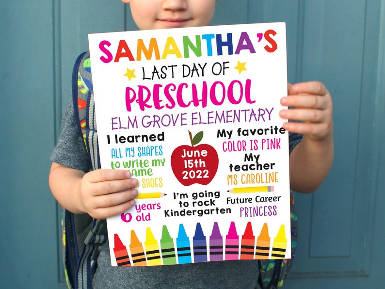 Last Day of School Sign Girl Editable Preschool Sign - Etsy