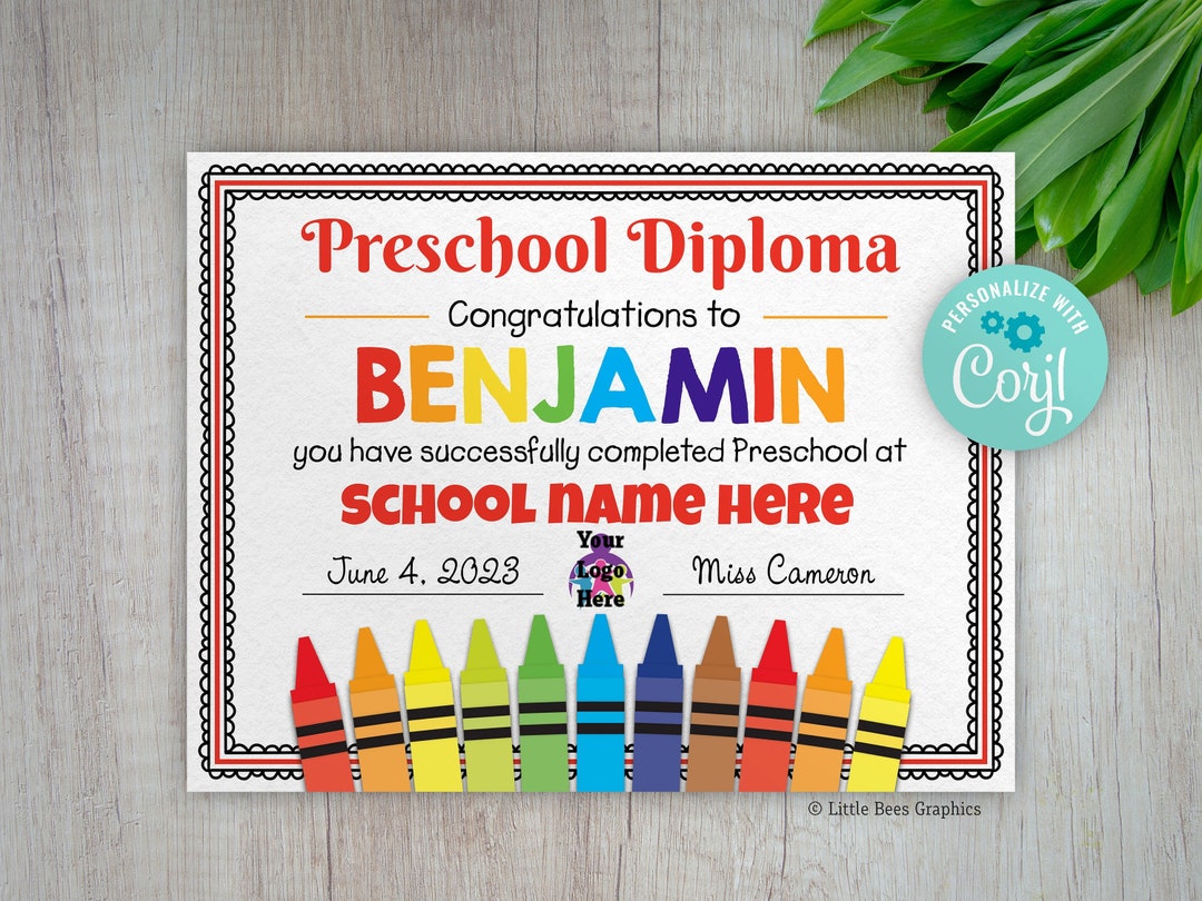 Editable Preschool Certificate, Graduation Diploma Template ...
