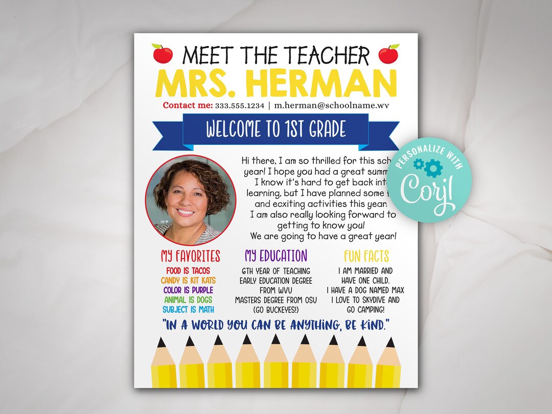 Editable Meet the Teacher Template, Welcome Back to School Sheet ...