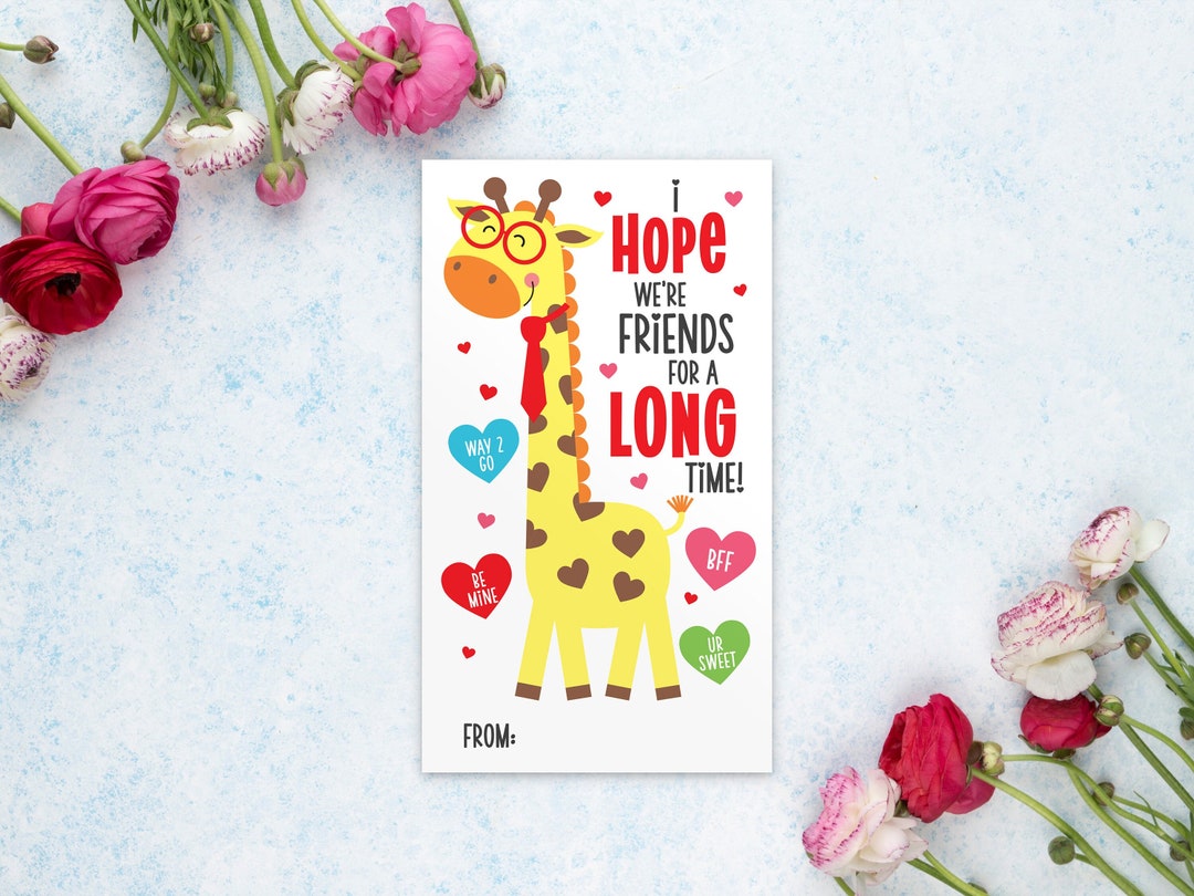 Giraffe Valentine Card, Jungle Themed School Valentine, Printable ...