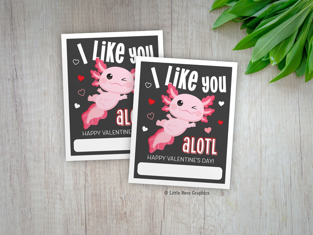 Axolotl Valentine Card, Amphibian Themed School Valentine, Printable ...