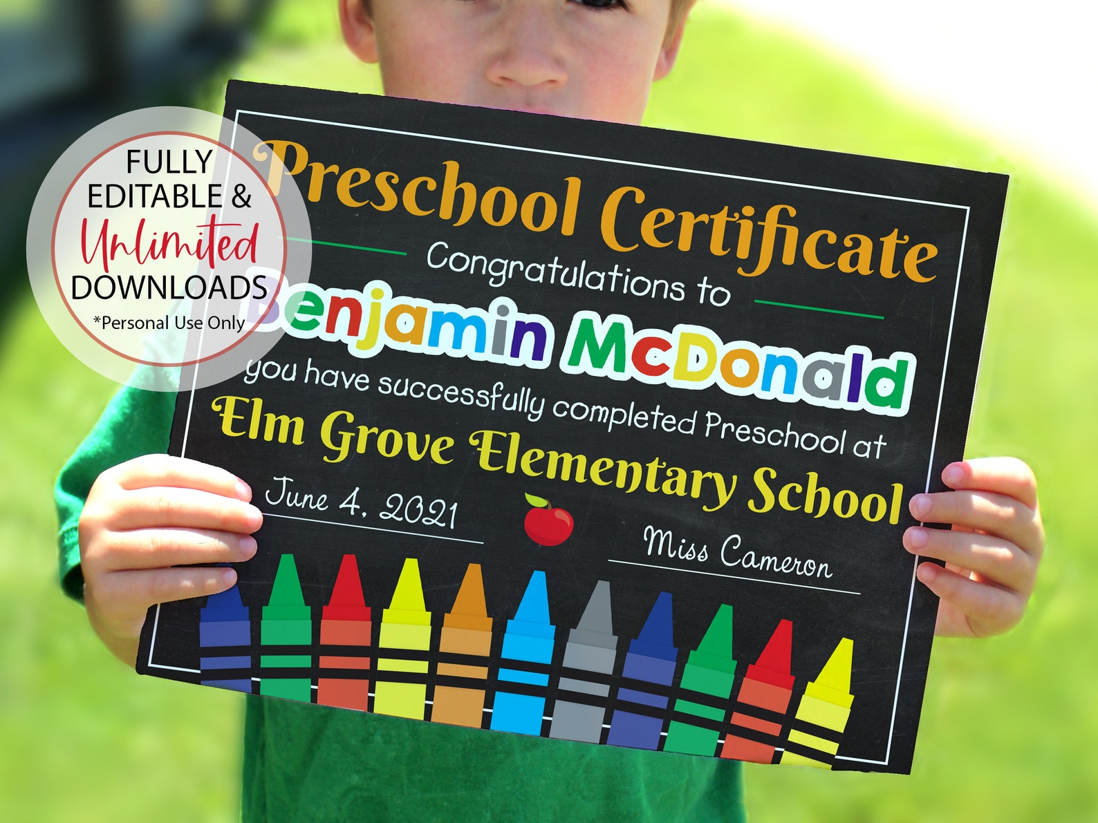Editable Preschool Certificate, Graduation Diploma, Personalized School ...