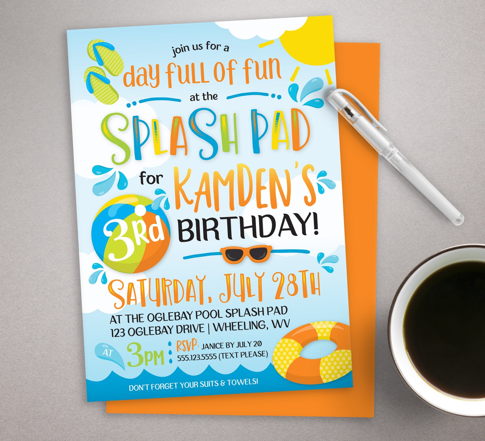 Splash Pad Invitation Pool Party Invitation Summer Birthday - Etsy