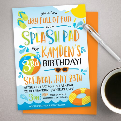 Splash Pad Invitation Pool Party Invitation Summer Birthday - Etsy