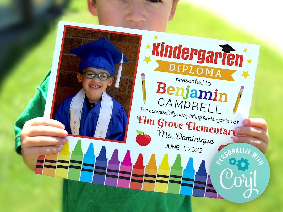 Editable Kindergarten Diploma With Photo, Graduation Certificate ...
