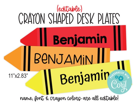 Editable Crayon Desk Plate Template Welcome Back to School - Etsy