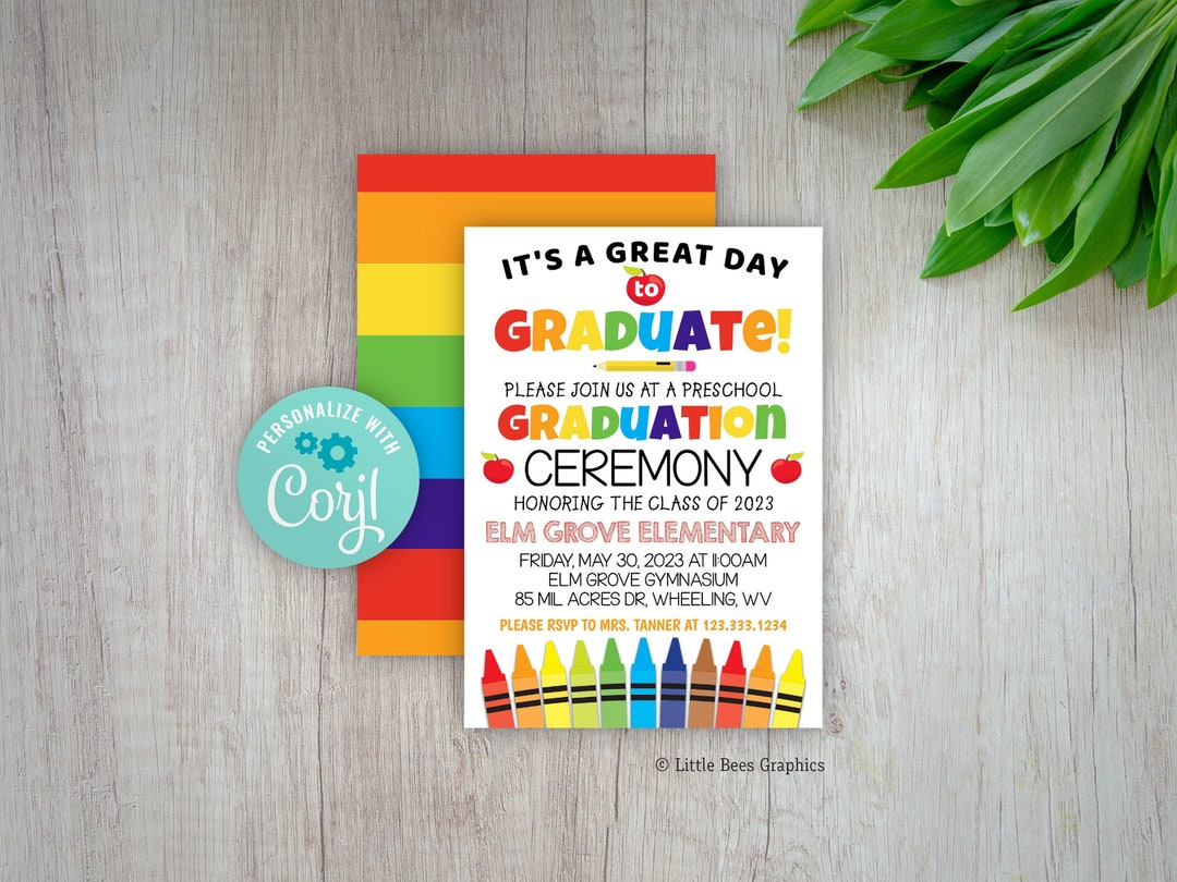 Editable Kindergarten Ceremony Graduation Invitation, Preschool ...