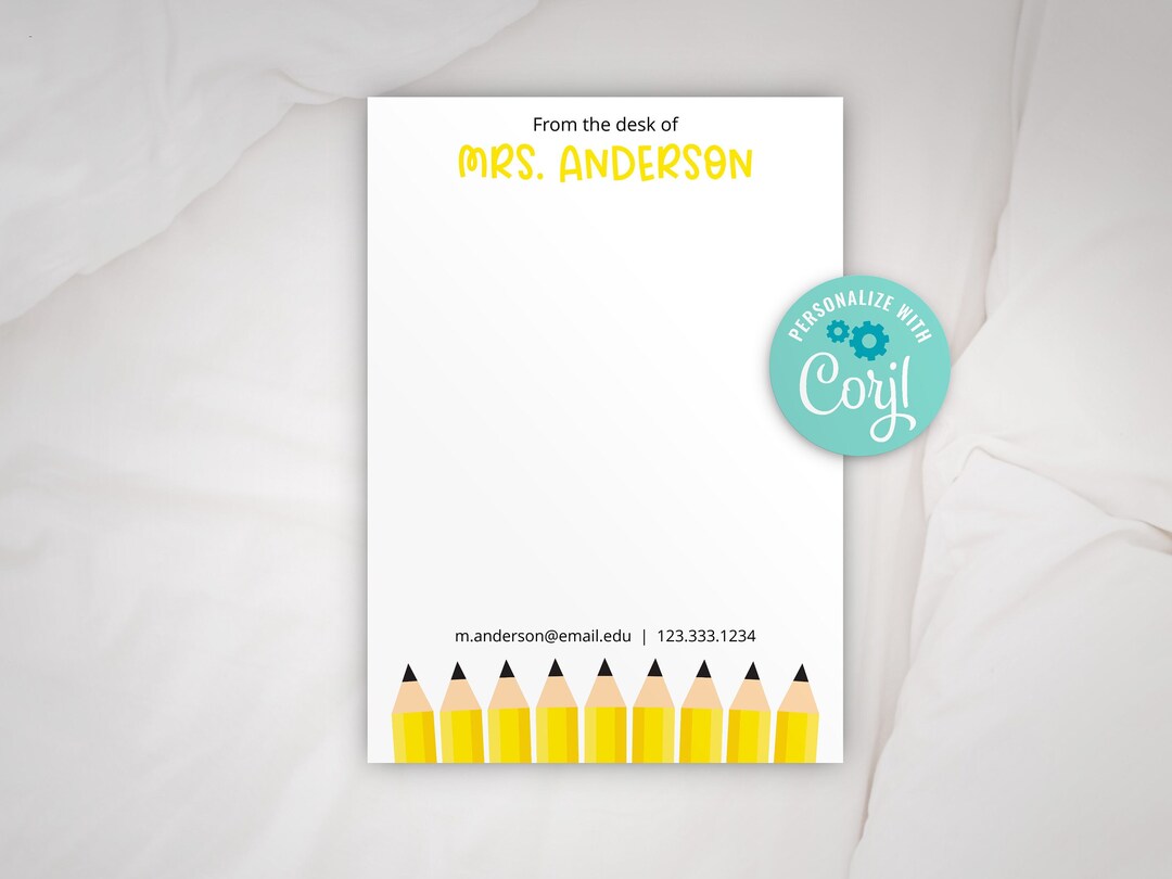 Editable Teacher Notepad Template, Personalized Stationery, Gift for ...