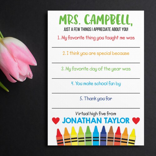 Editable Teacher Appreciation Letter Thank You Card Teacher - Etsy