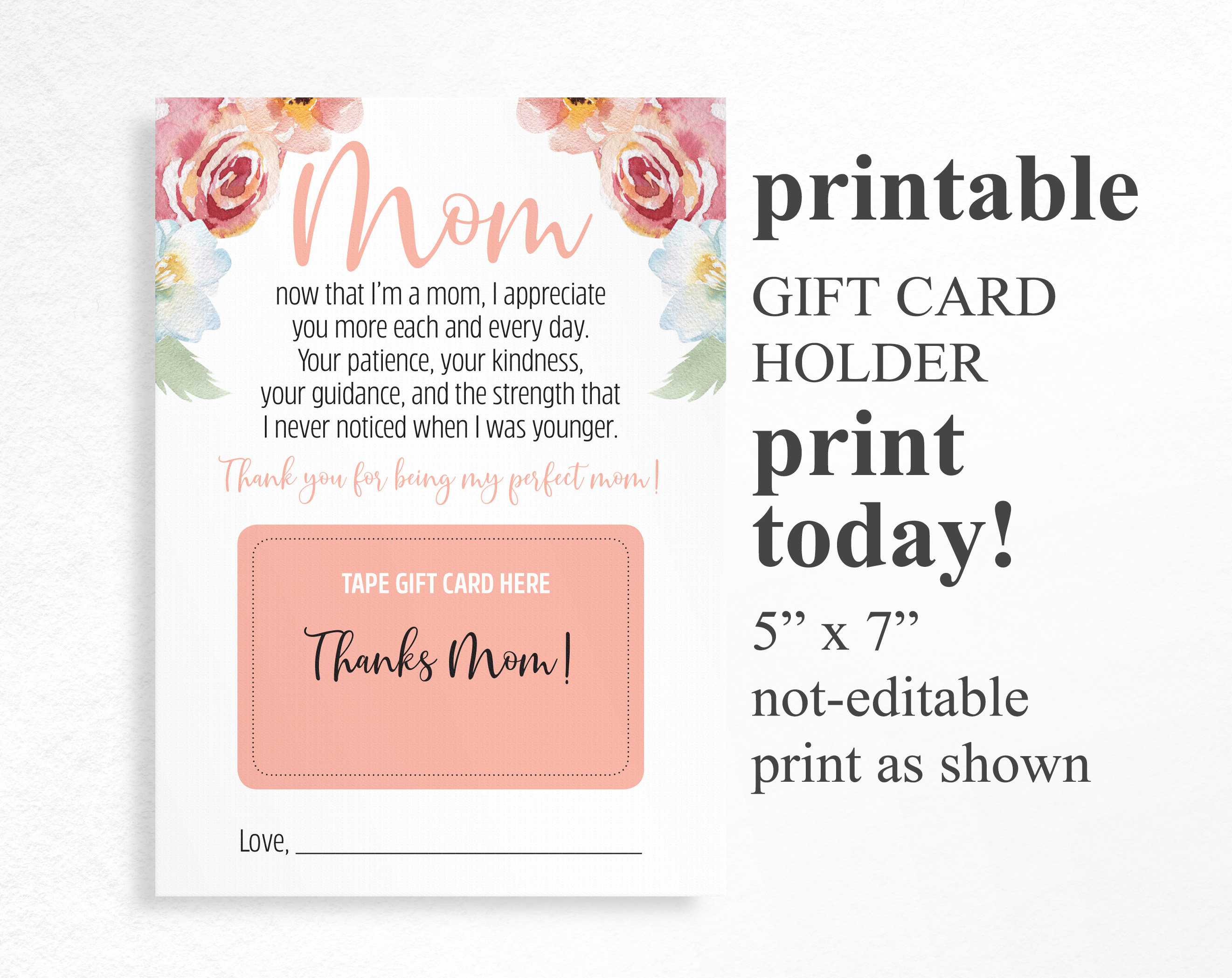 Mother's Day Gift Card Holder, Gift Card Holder Printable, Mother's Day ...
