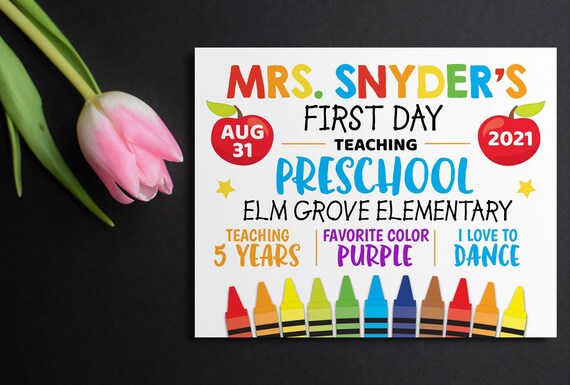 Editable First day of school sign personalized teacher sign | Etsy