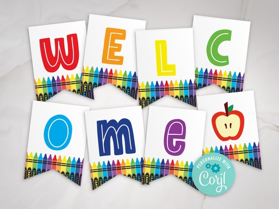 Editable Welcome Banner School Bunting Letters Personalized - Etsy