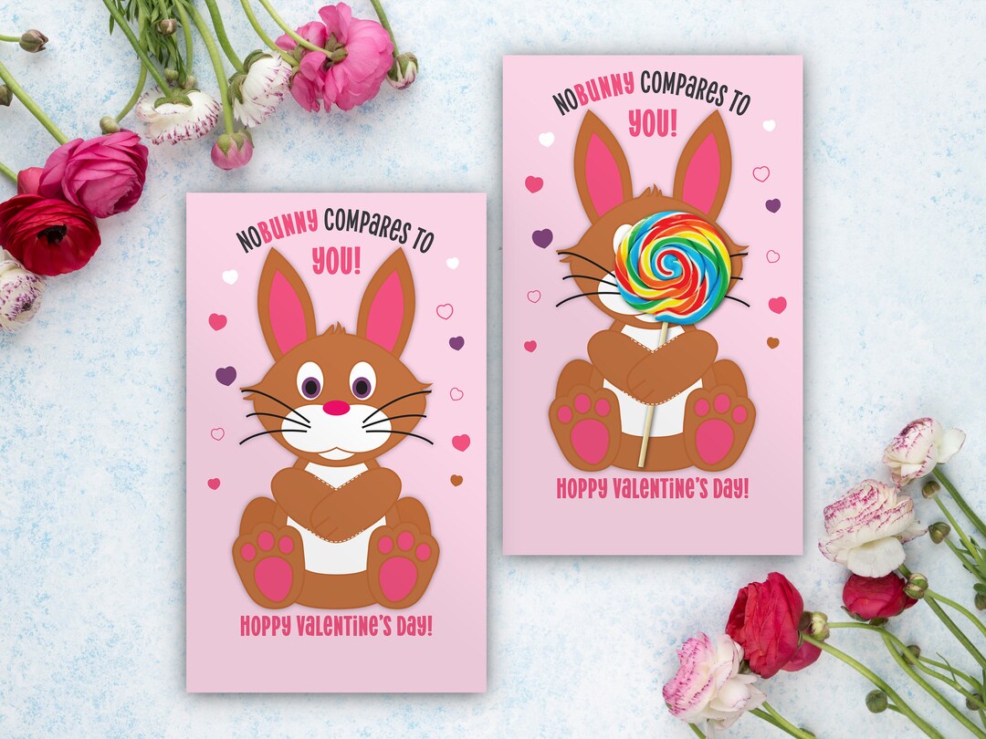 Bunny Rabbit Valentine Card, Lollipop Holder, Pencil Hugger, Classroom ...