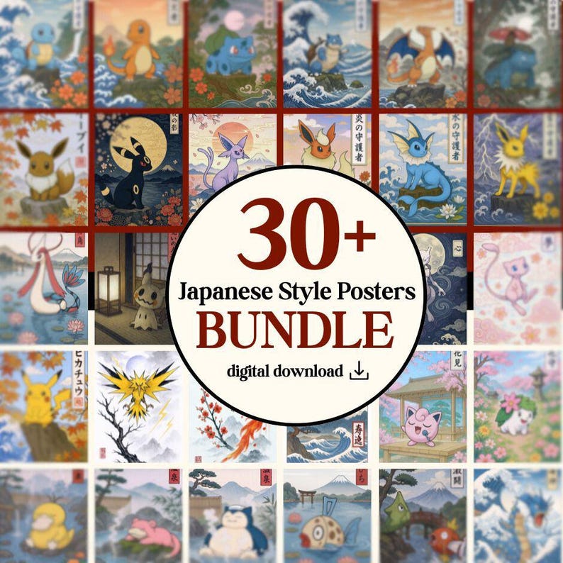 Set of 30 Japanese Style Posters: Anime & Videogame Decor, Pokemon ...