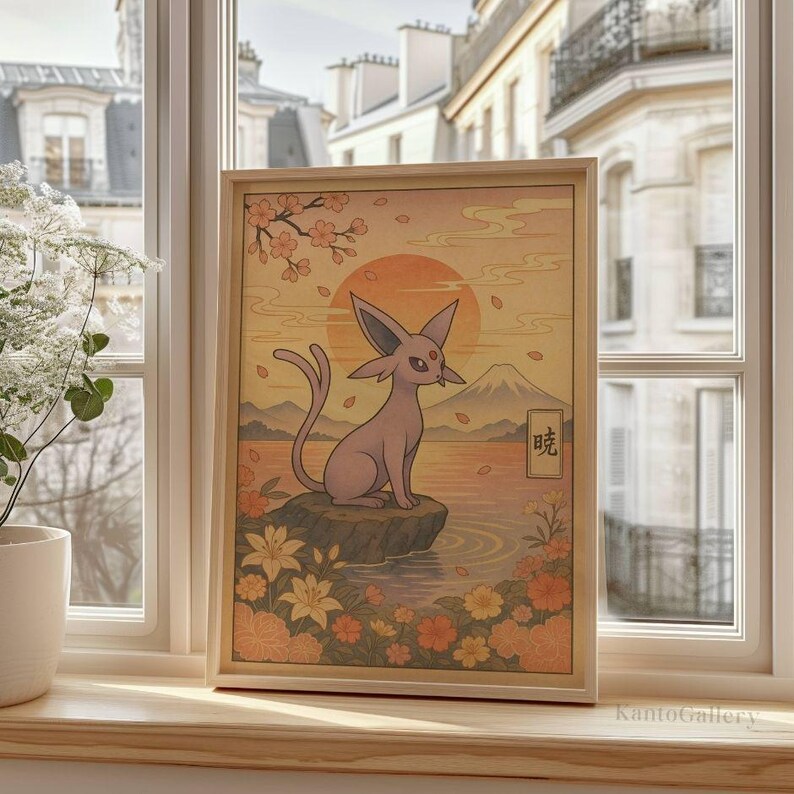 Espeon Poster, Pokemon Wall Art, Traditional Japanese Art Print, Anime ...