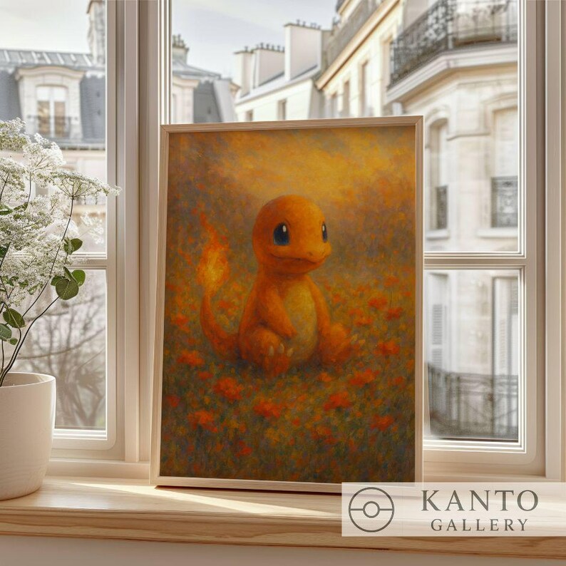 Charmander Poster, Pokemon Wall Art, Impressionist Oil Painting ...