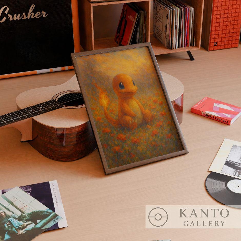 Charmander Poster, Pokemon Wall Art, Impressionist Oil Painting ...