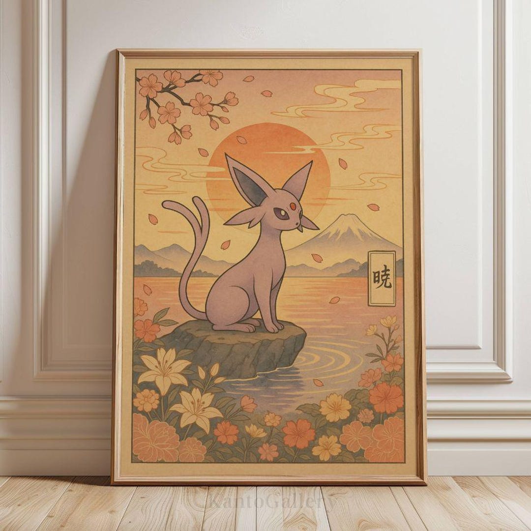 Espeon Poster, Pokemon Wall Art, Traditional Japanese Art Print, Anime ...