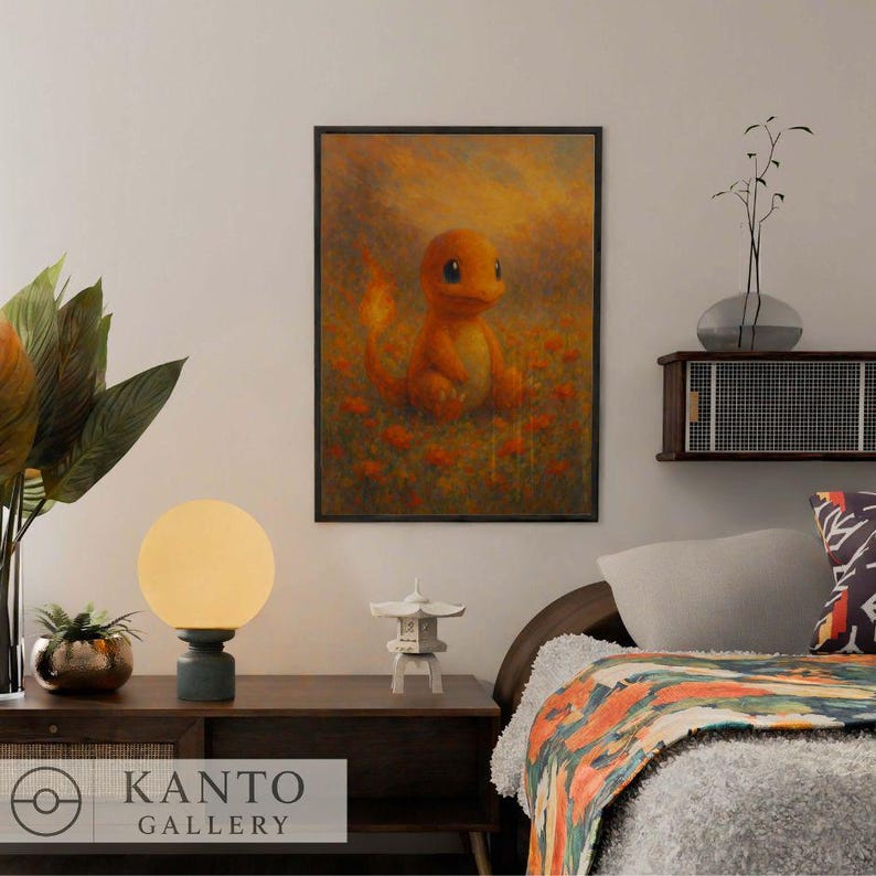 Charmander Poster, Pokemon Wall Art, Impressionist Oil Painting ...