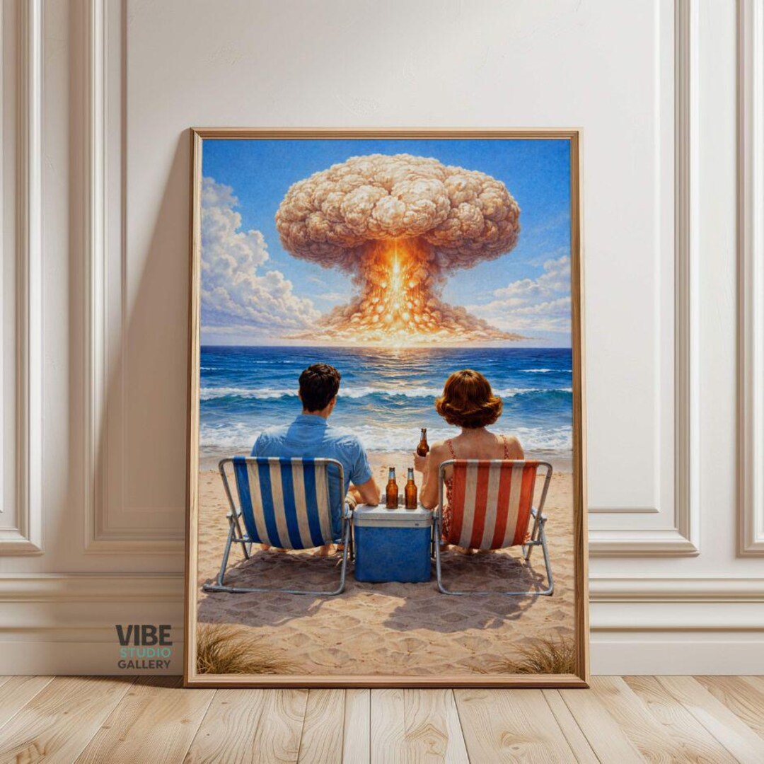 Retro Surreal Beach Apocalypse Poster: Midcentury Couple Art, Sci-fi ...