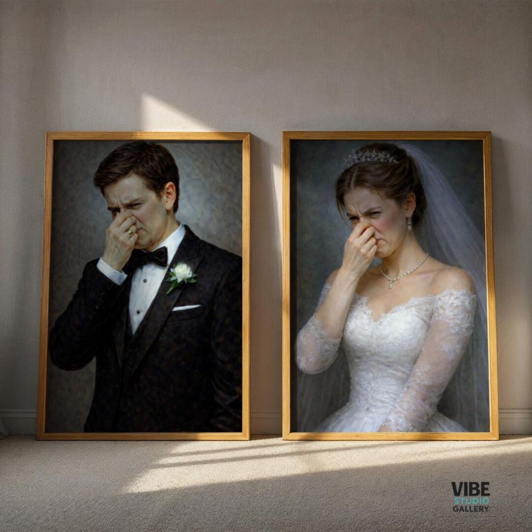 Set of 2 Funny Bathroom Poster: Bride & Groom Holding Nose, Toilet ...