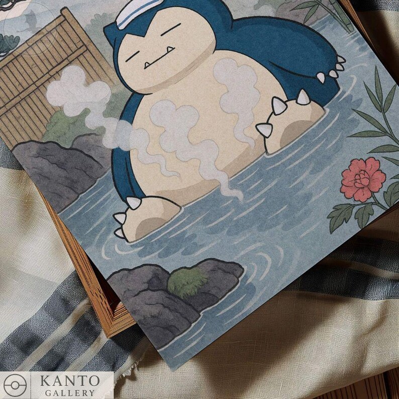 Snorlax Japanese Poster: Bathroom Wall Art, Relaxing Anime Decor ...