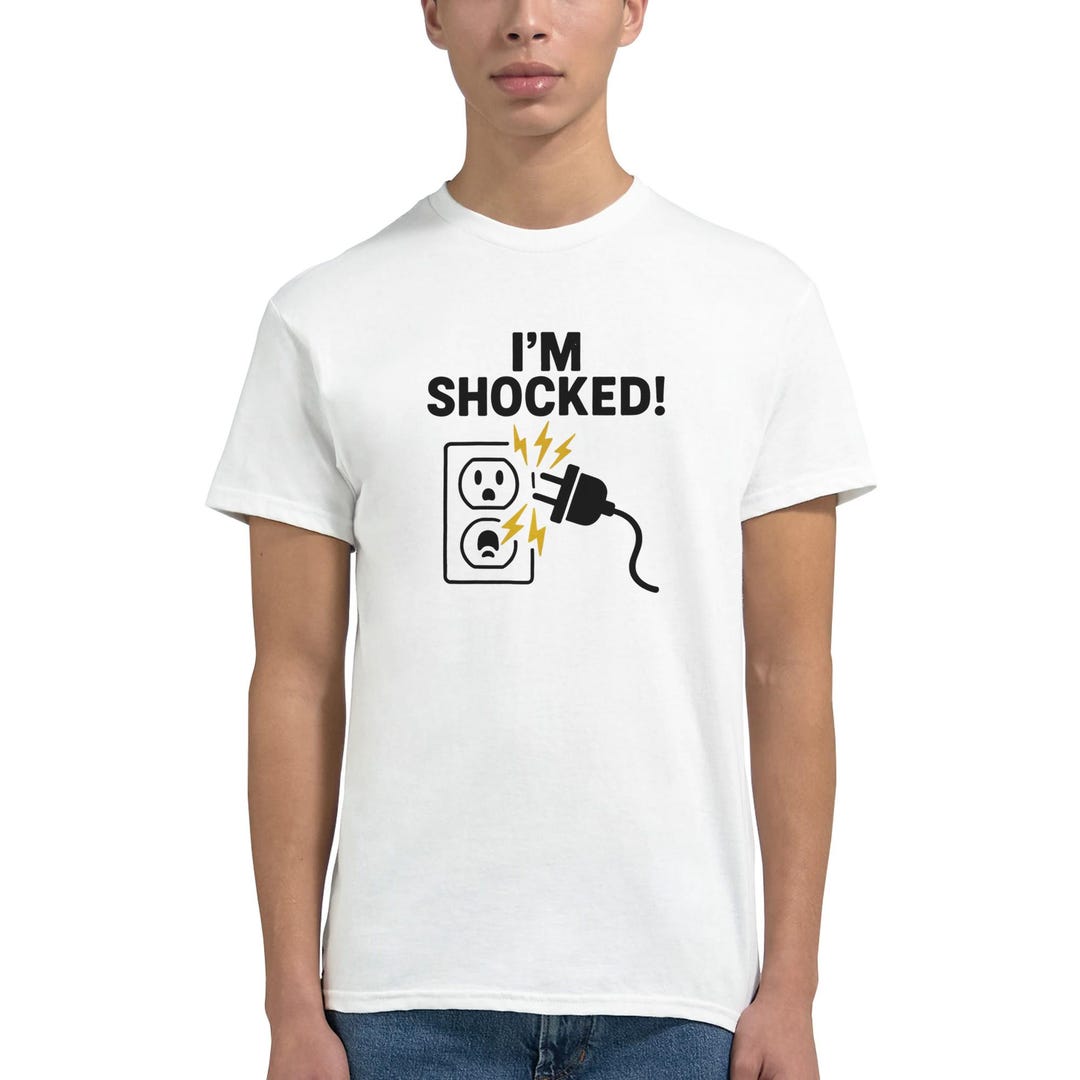 I'm Shocked! Funny T-shirt With Cartoon Socket & Plug Design ...