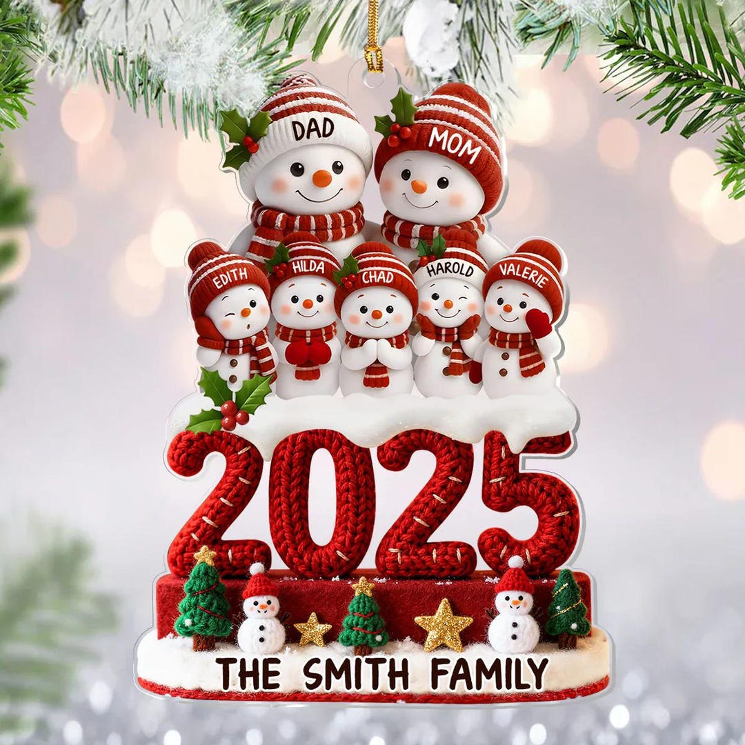 Personalized Family Snowman 2025 Christmas Tree Ornament, Our Family ...