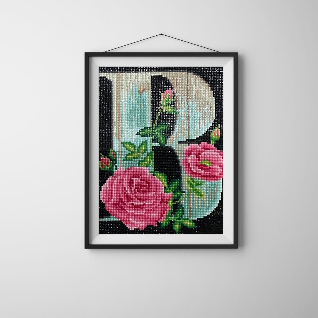 Floral Monogram Diamond Art: Pink Rose Letter B, Handmade 30x40cm - Etsy