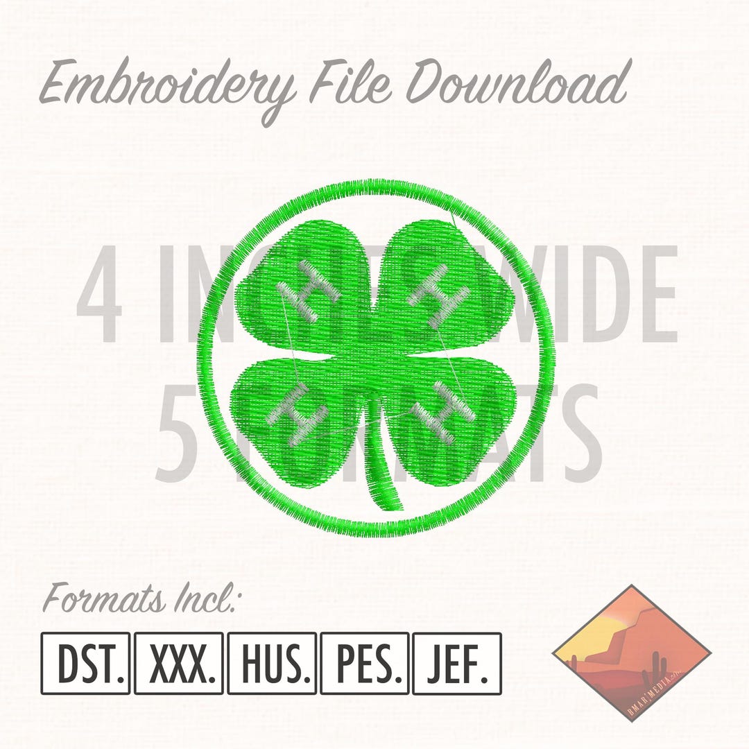 4H Clover Embroidery Graphic File Download 4 Inches Wide, 5 Different ...