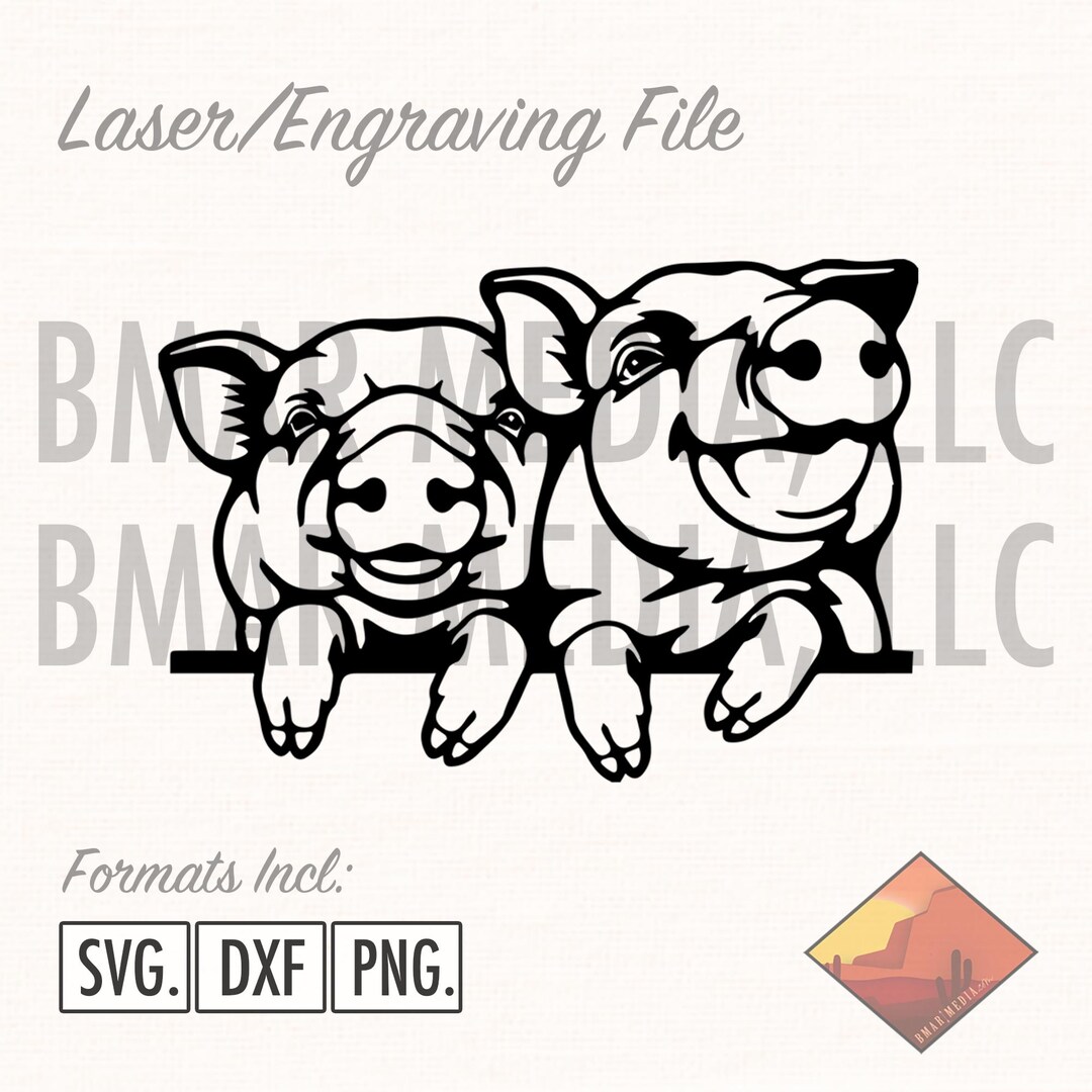 Piggy Farm Animals, Swine Pig Cute Graphic Laser Engraving SVG DXF PNG ...